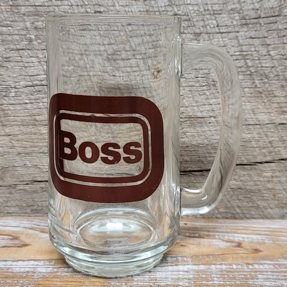 Vintage | Kitchen | Vintage Boss Glass Beer Mug Brown Square Logo With ...